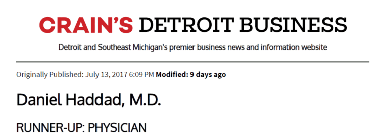 Dr. Haddad Recognized as Pioneer in Healthcare by Crain's Detroit